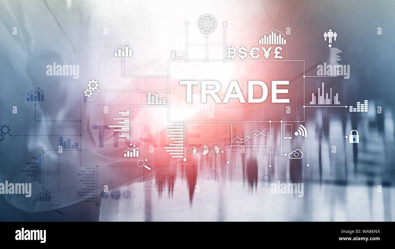 Stock trading candlestick chart and diagrams on blurred office center ...