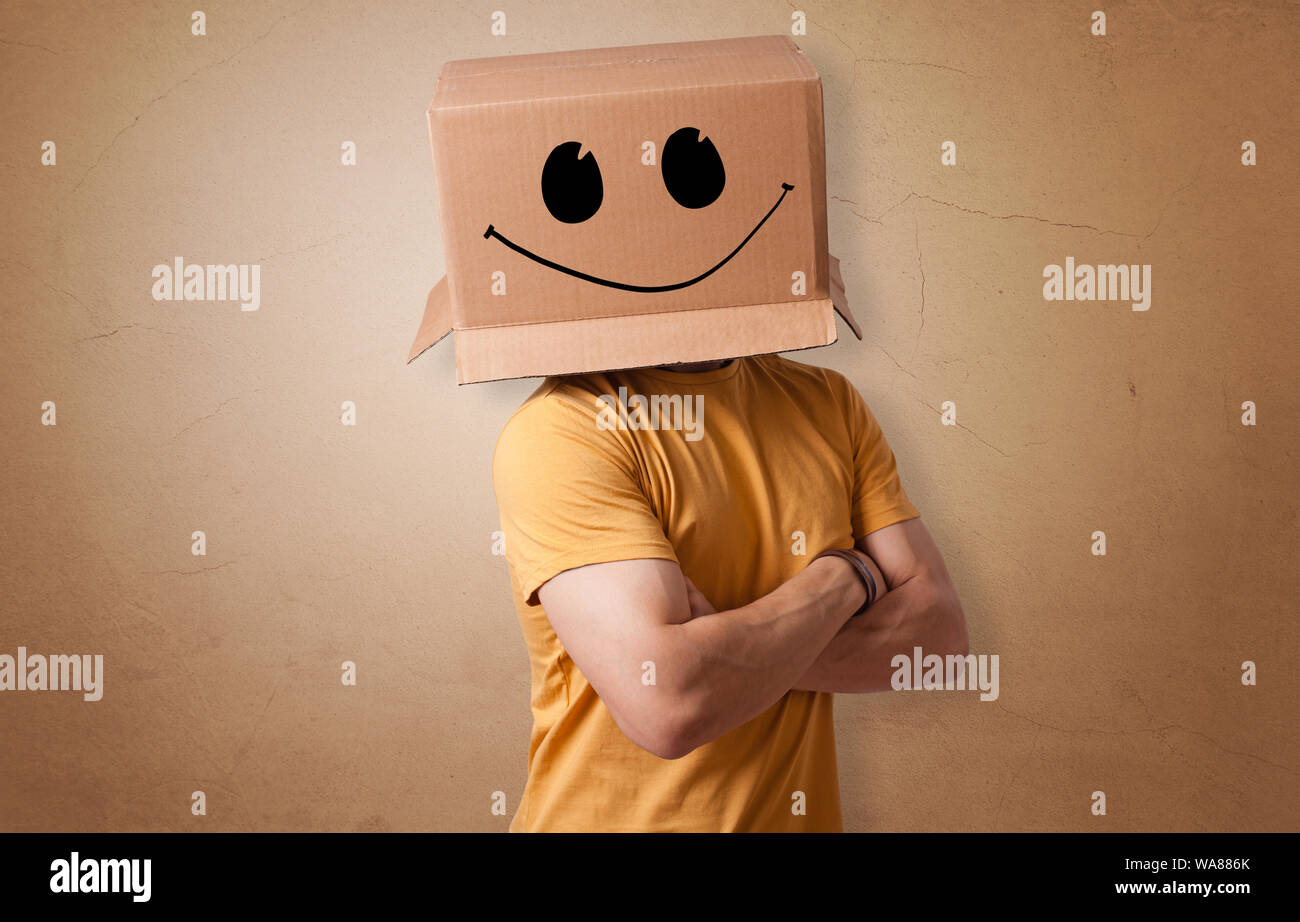 Man with cardboard box head Stock Photo - Alamy