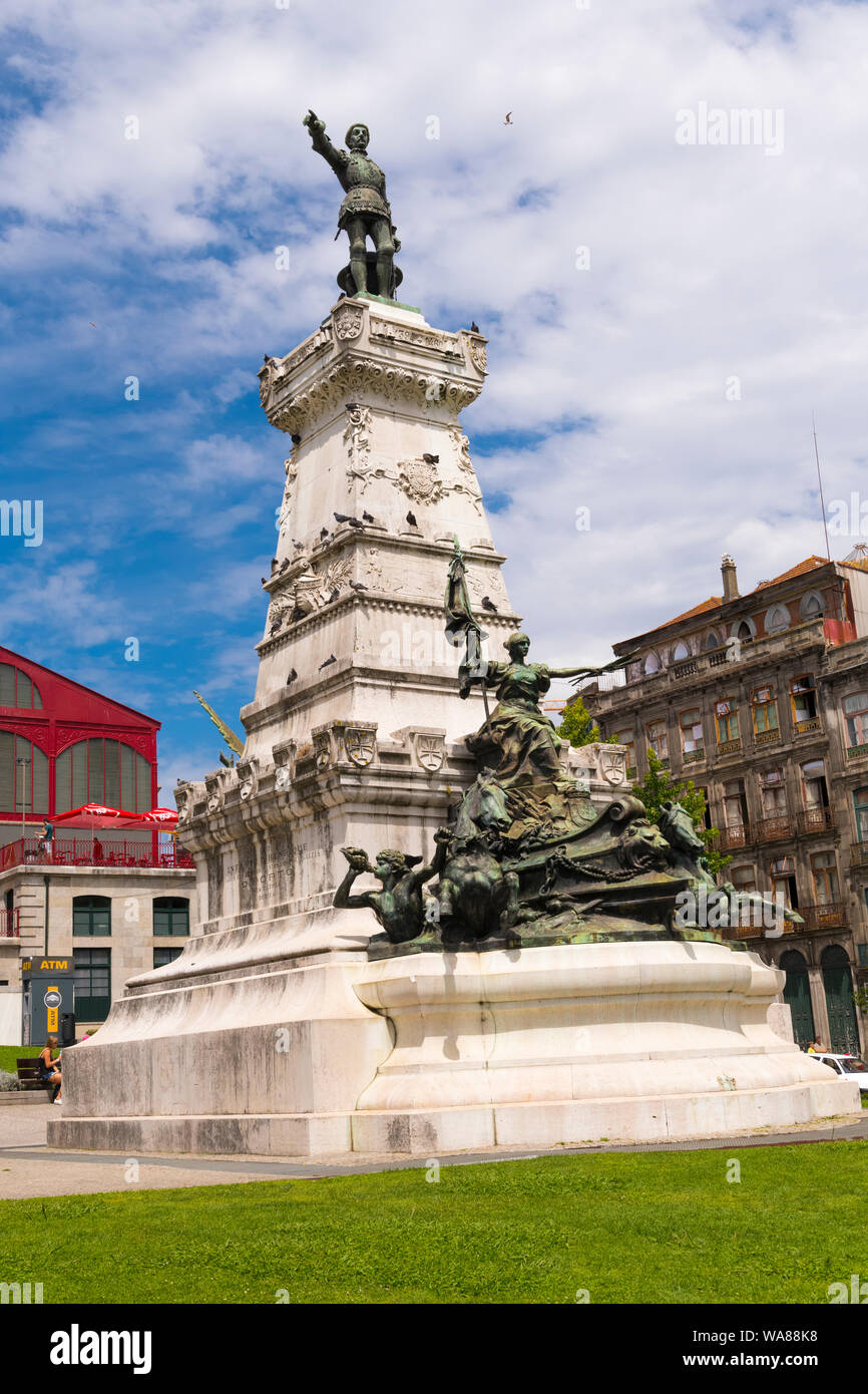 Portugal Oporto Porto Praca Infante Dom Henrique bronze statue Prince ...