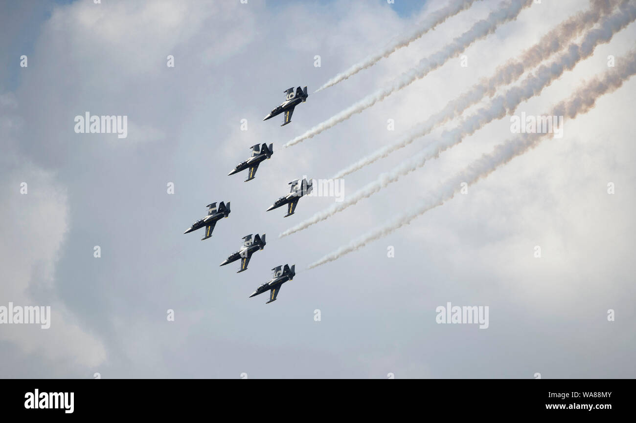 Members of the Breitling Jet Team perform an aerial manoeuvre on the ...