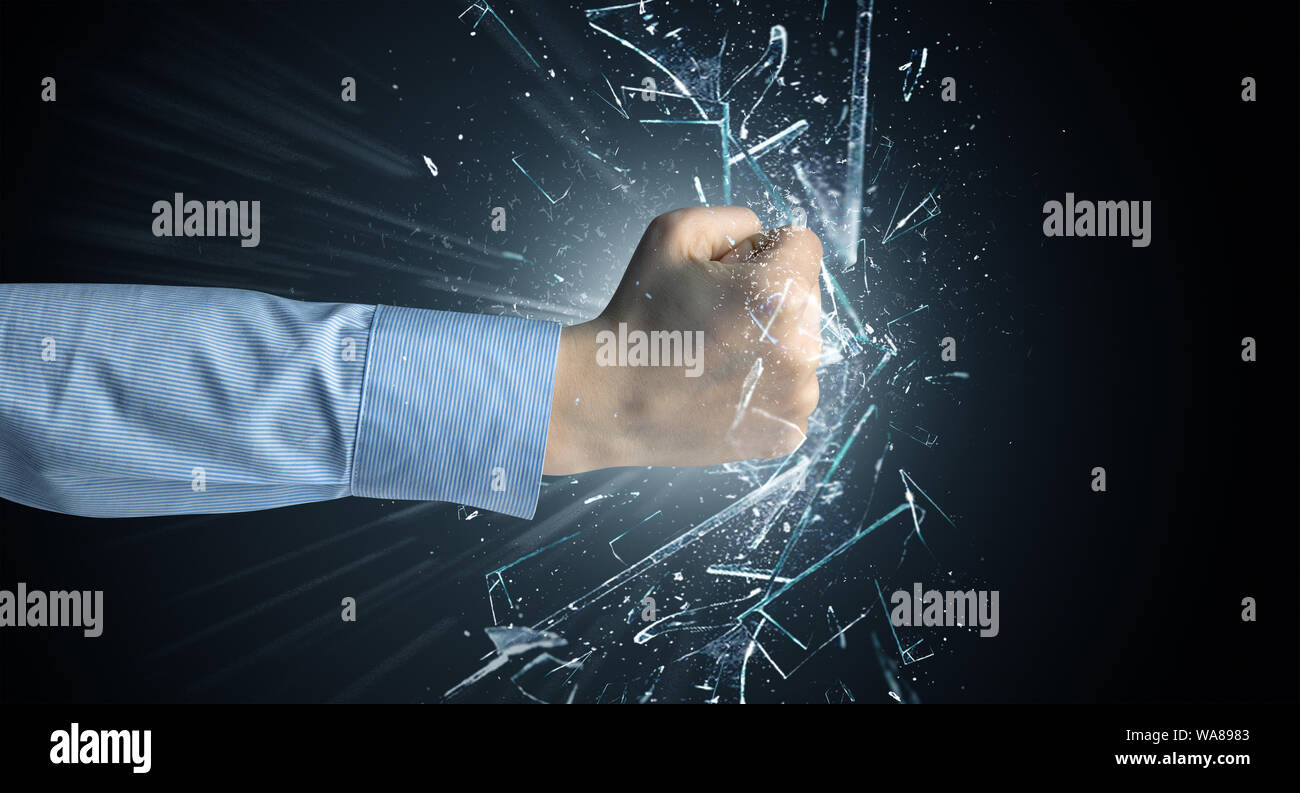 Big hand hits intense and breaks glasses Stock Photo - Alamy