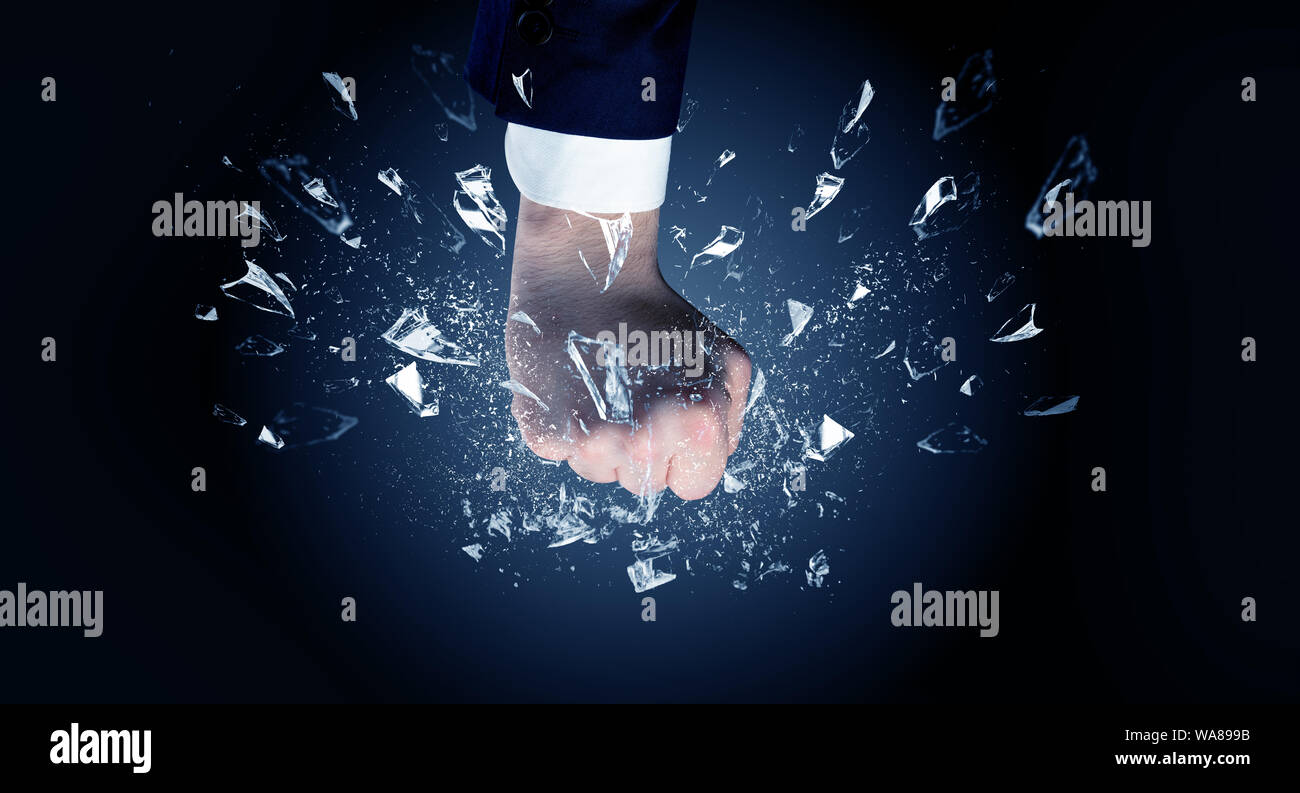 Big hand hits intense and breaks glasses Stock Photo - Alamy