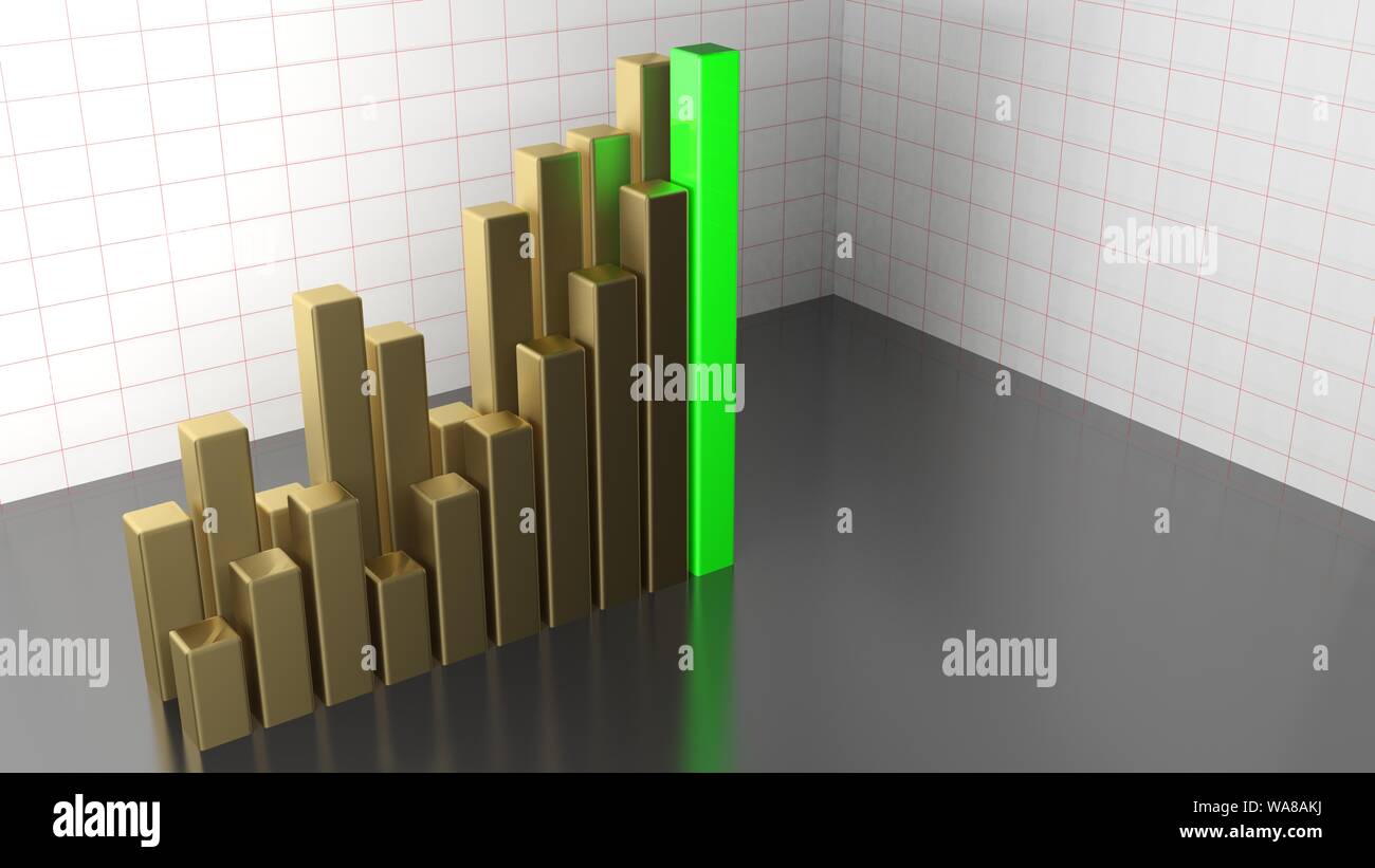 Bar chart brass and green - 3D rendering illustration Stock Photo - Alamy