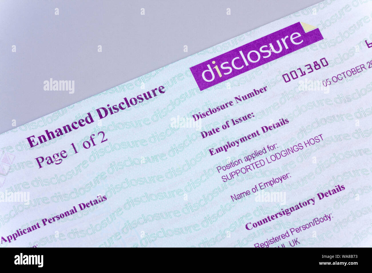 enchanced disclosure form Stock Photo - Alamy