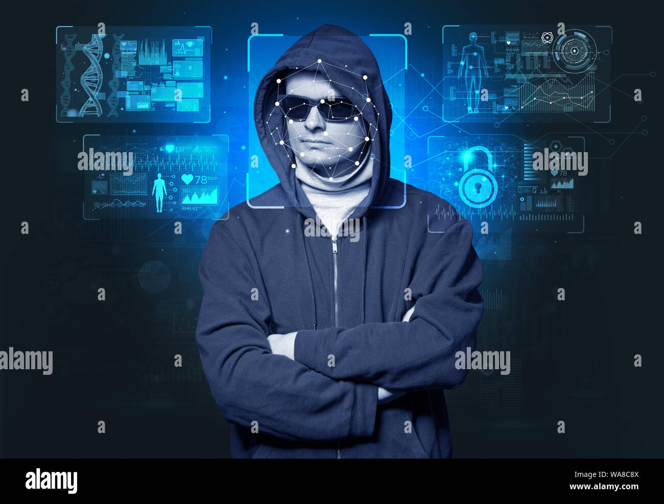 Biometric verification - young man face recognition Stock Photo - Alamy