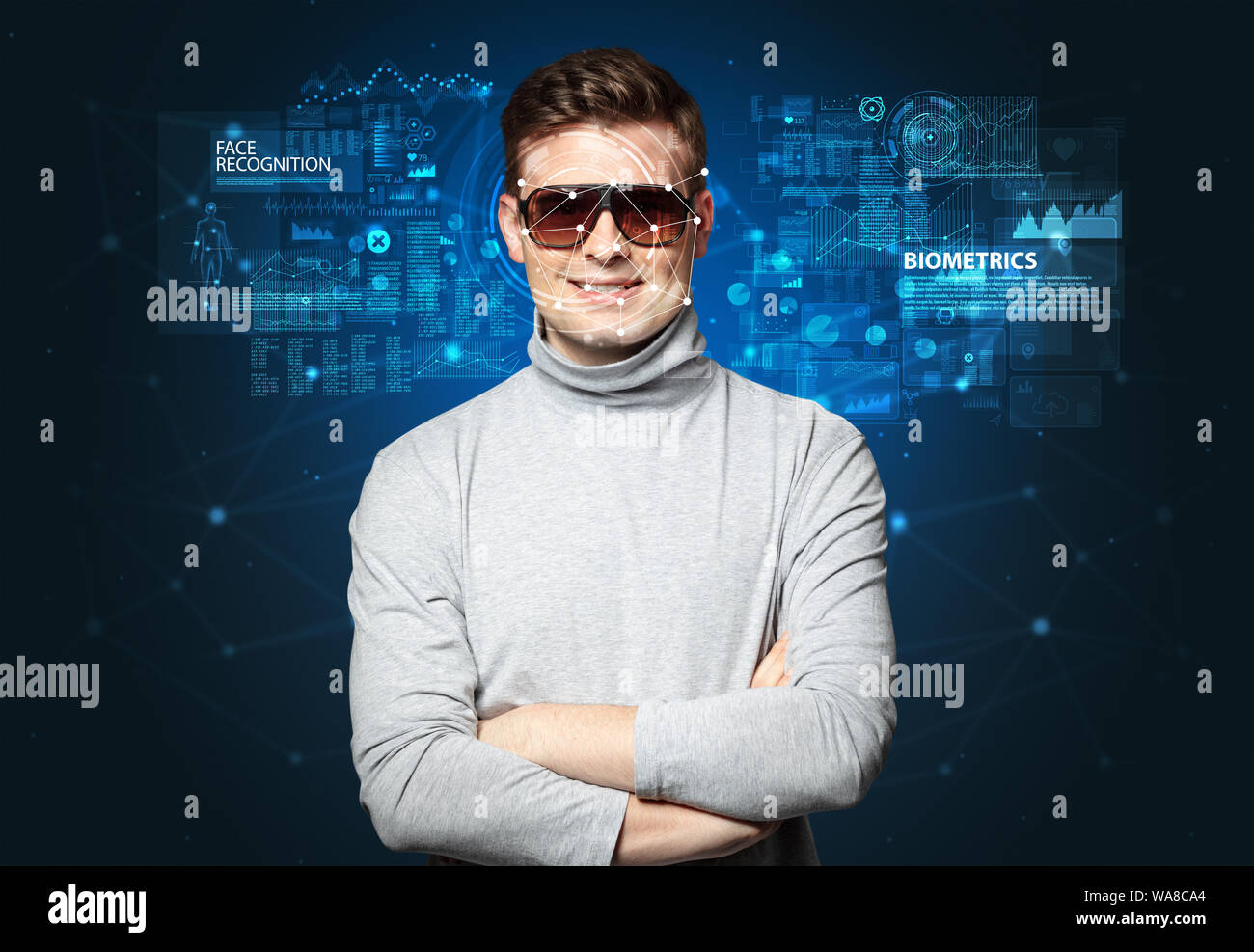 Biometric verification - young man face recognition concept Stock Photo ...