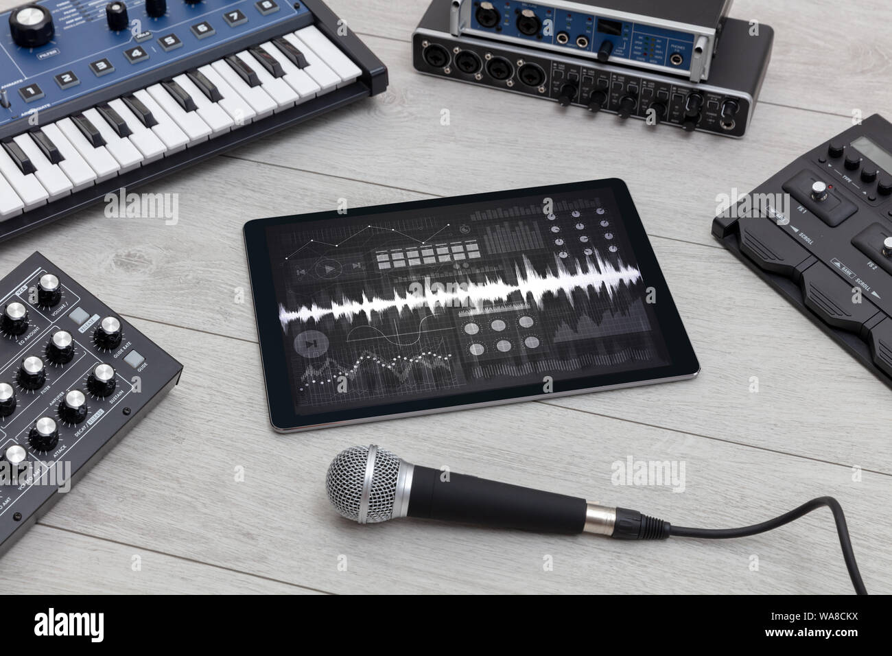 Music instruments and tablet with recording sound concept Stock Photo ...