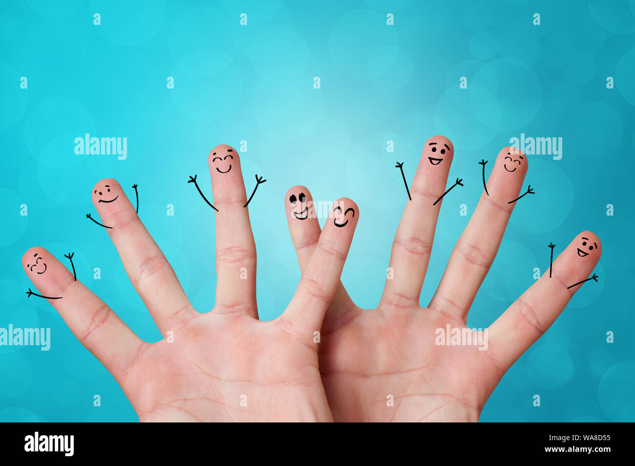 Joyful fingers smiling with colorful background concept Stock Photo - Alamy