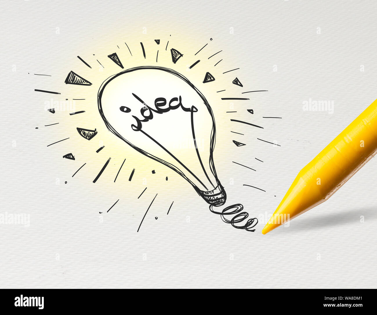 Pencil drawing new idea bulb on white paper Stock Photo - Alamy