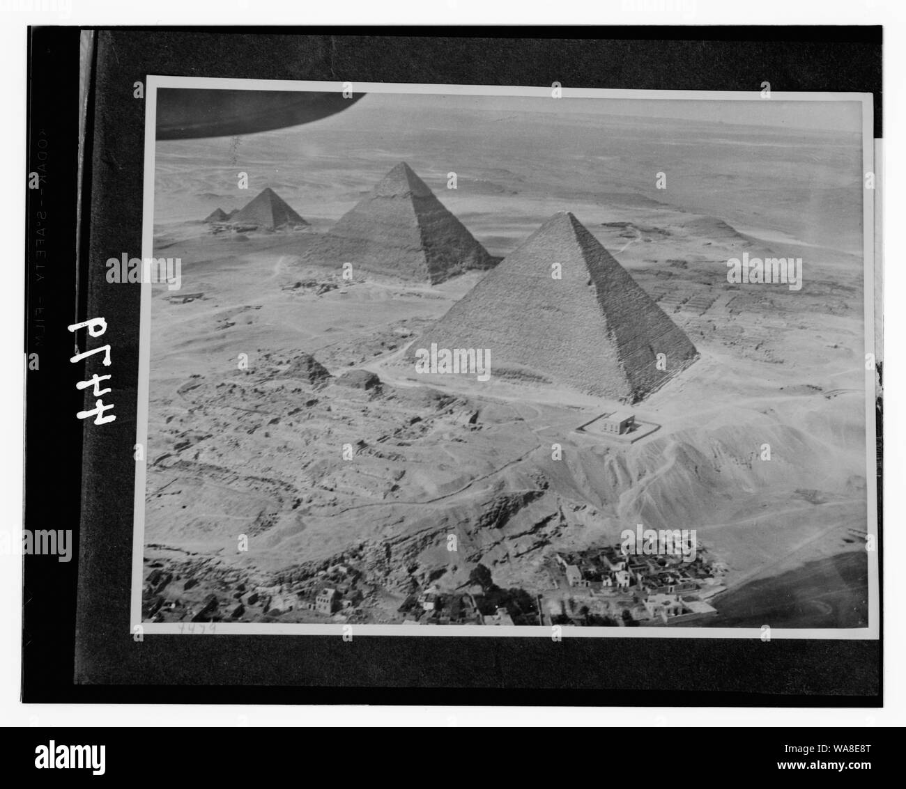Cairo and the pyramids. Pyramids of Gizeh. Looking down on the three ...