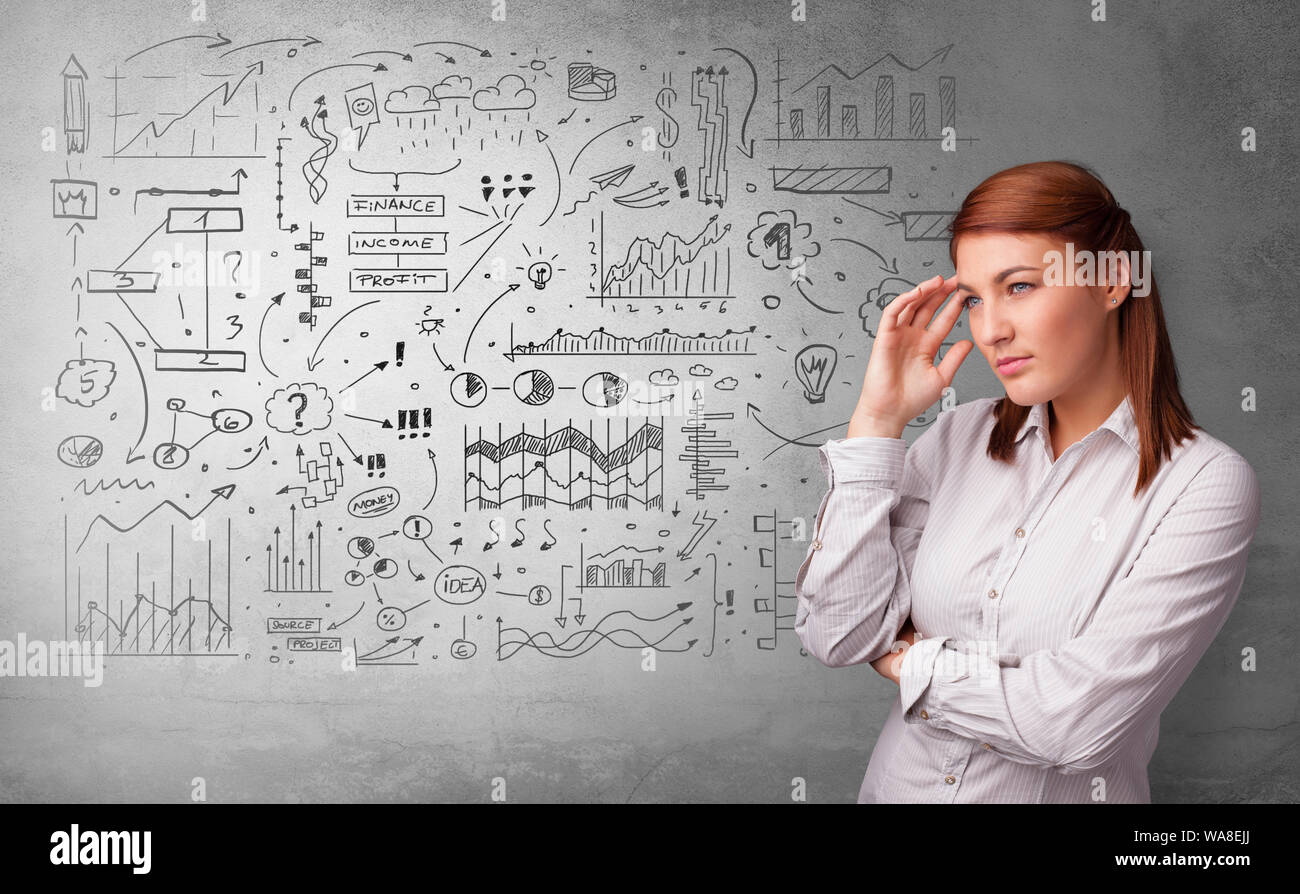 Casual person thinking with drawn signs concept Stock Photo - Alamy