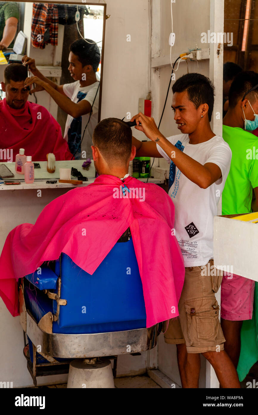 A Filipino Barber Shop In The Resort Of El Nido, Palawan Island, The ...