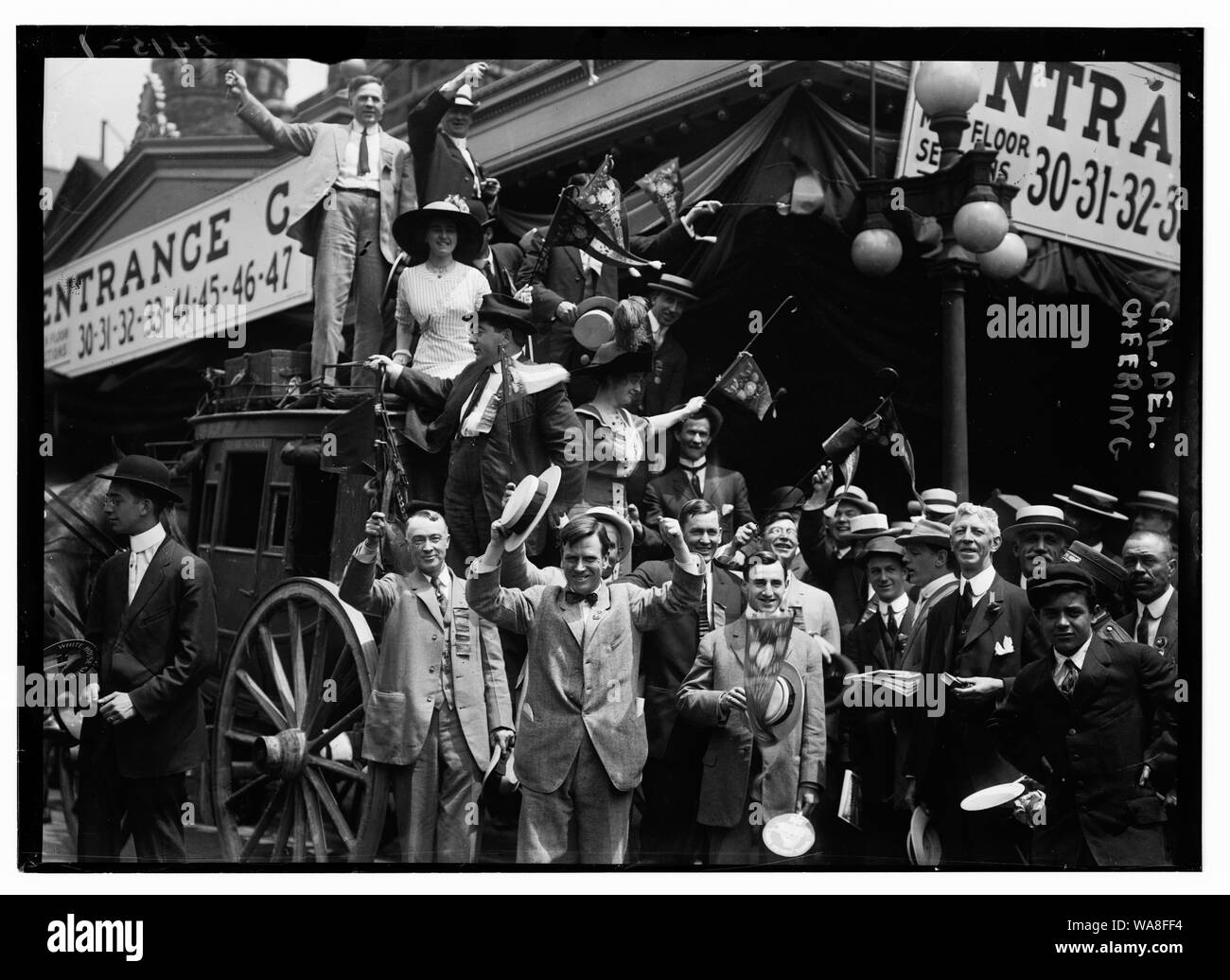 California delegates cheering on stagecoach at the 1912 Republican ...