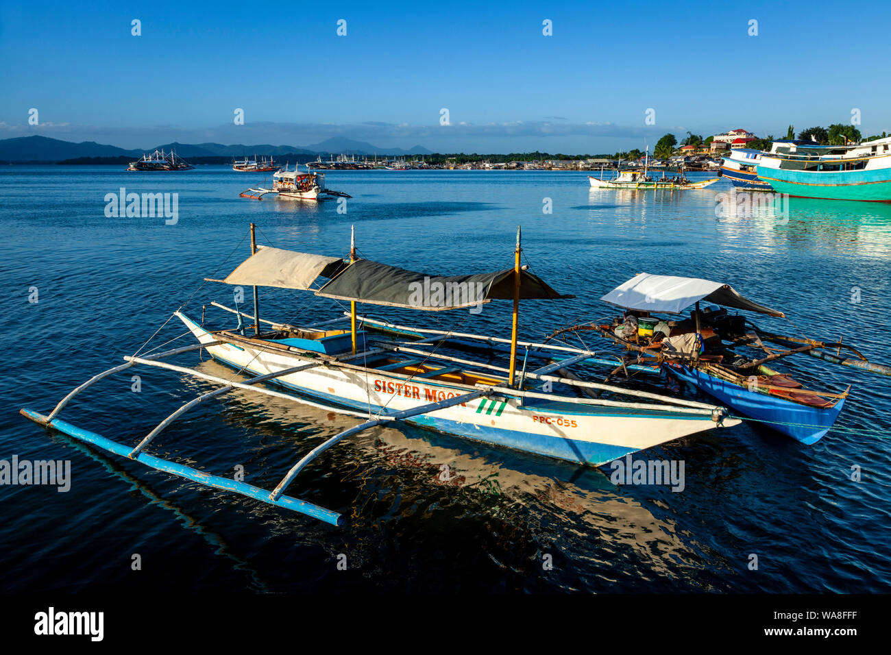 Traditional Wooden Banca Boats In The Harbour At Puerto Princessa ...