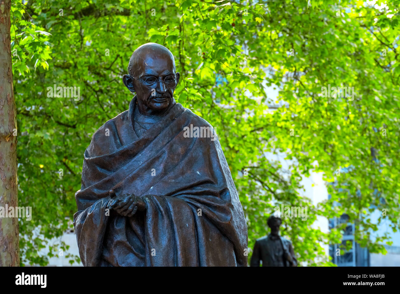 London, UK - May 13 2018: Statue of Mahatma Gandhi at the Parliament ...