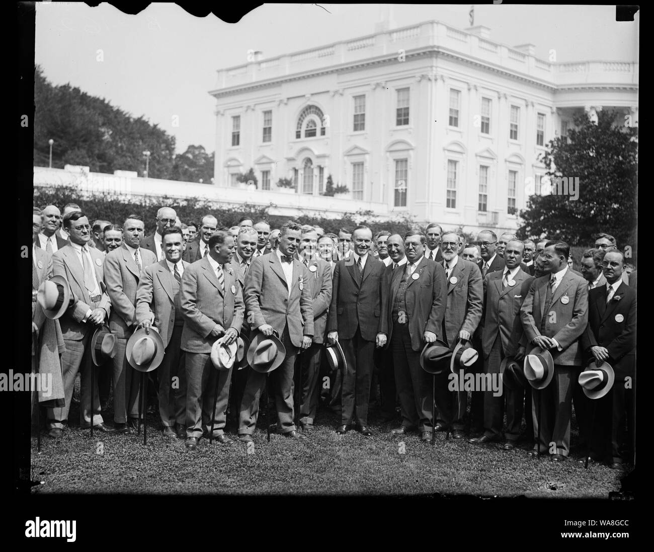Calvin Coolidge and group outside White House, Washington, D.C Stock ...