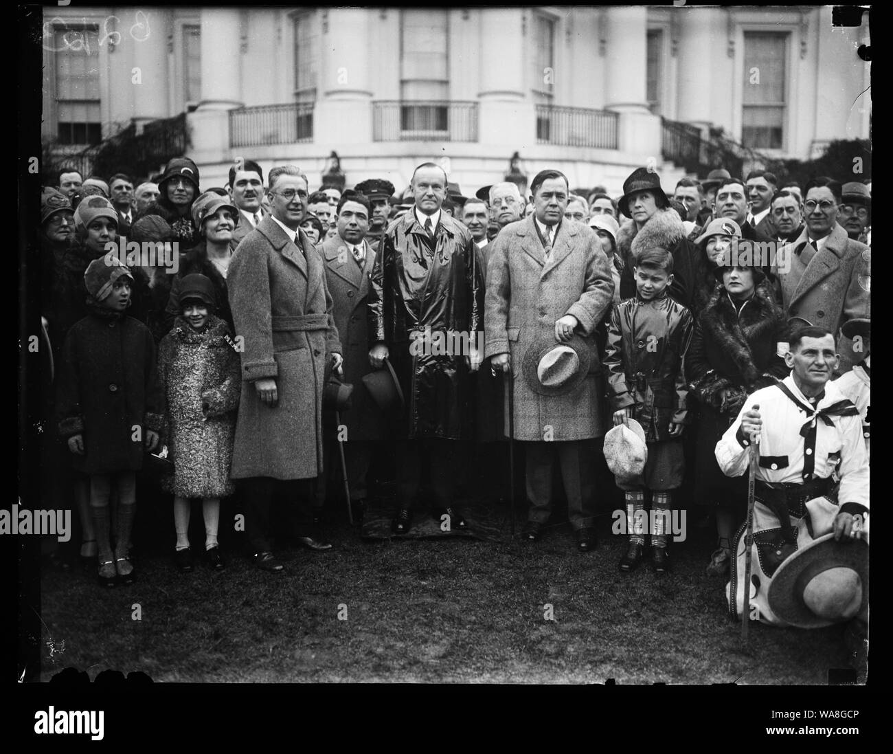 Calvin Coolidge and group outside White House, Washington, D.C Stock ...