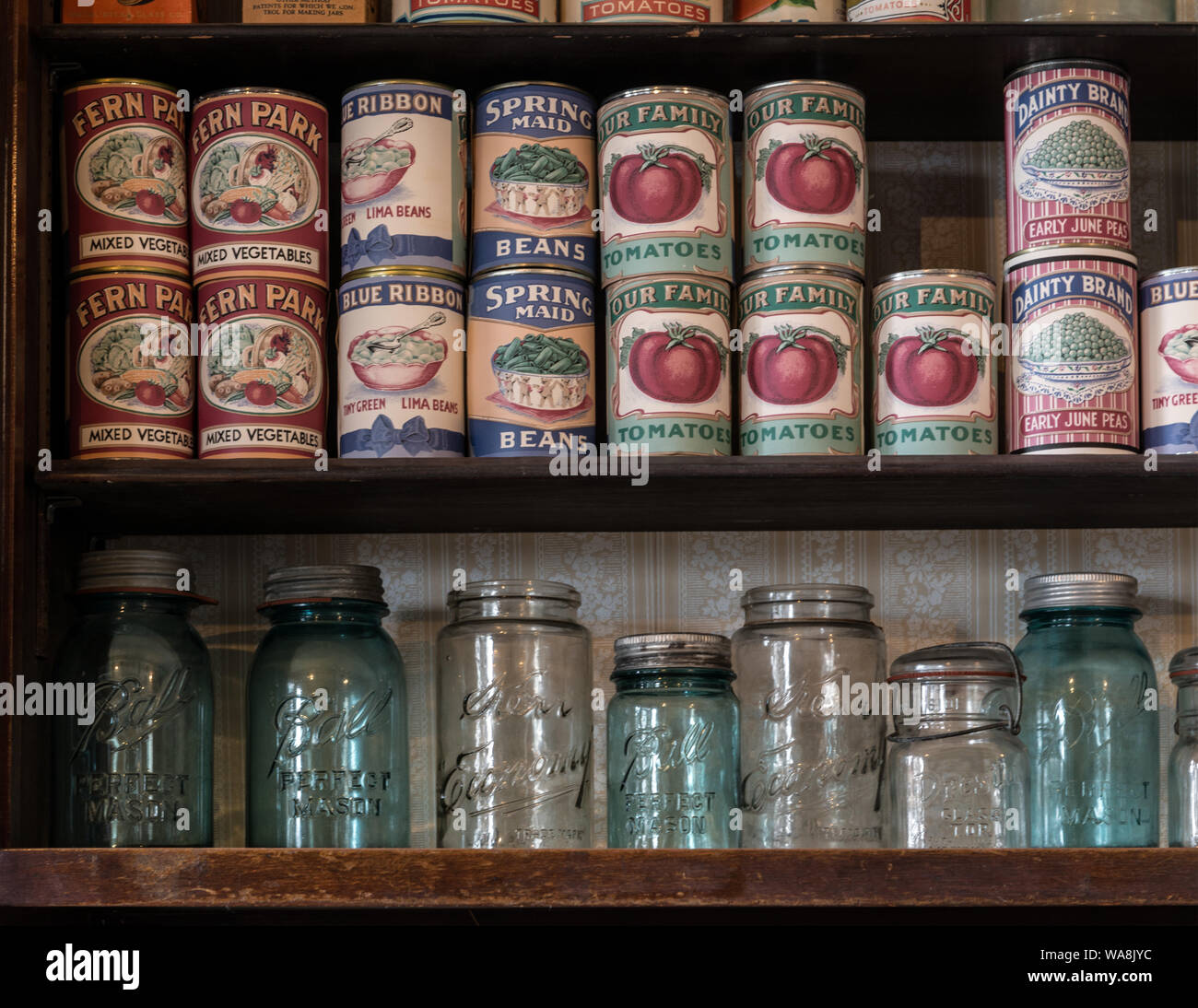 Canned goods and canning jars at the general store that is part of the ...