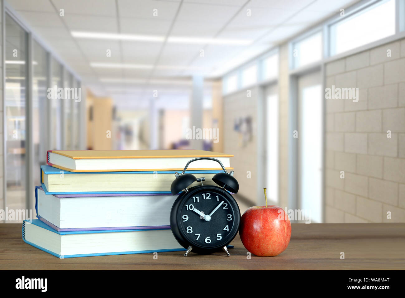 Back To School concept with book and blurry school hall background ...