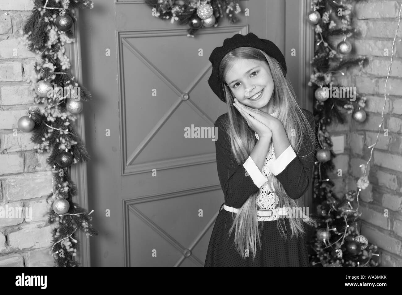 Please concept. Girl cute kid begging for gift. How ask parents they ...