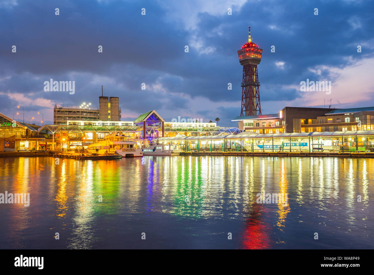 Hakata Port at night in Hakata, Fukuoka Prefecture, Japan Stock Photo ...