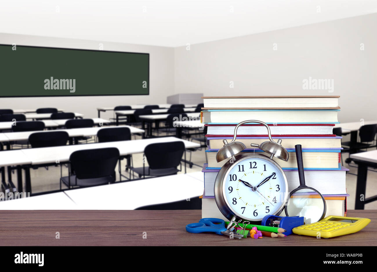 blurry empty classroom in school for back to school and education ...