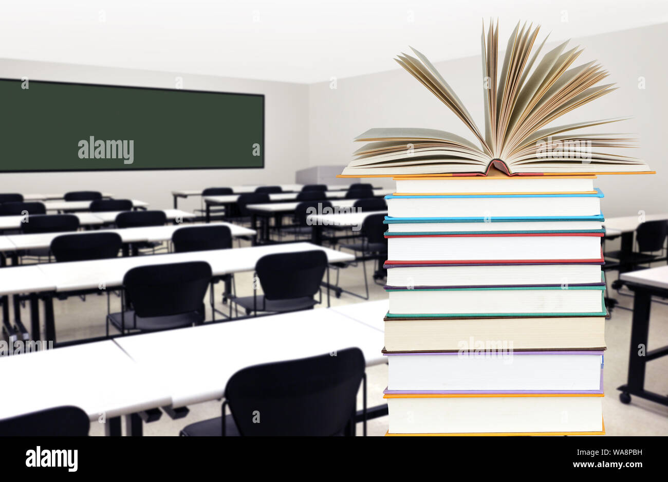 blurry empty classroom in school for back to school and education ...
