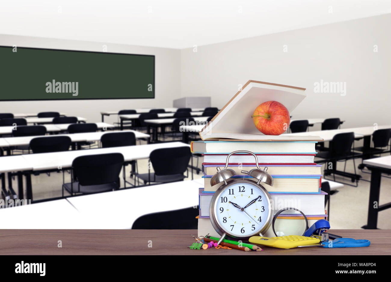 blurry empty classroom in school for back to school and education ...