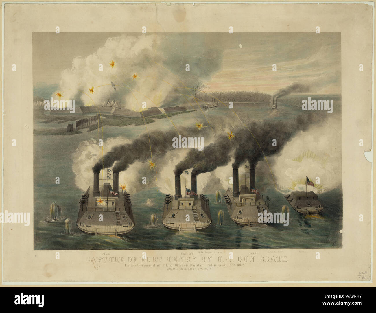 Capture of Fort Henry by U.S. gun boats under the command of Flag ...