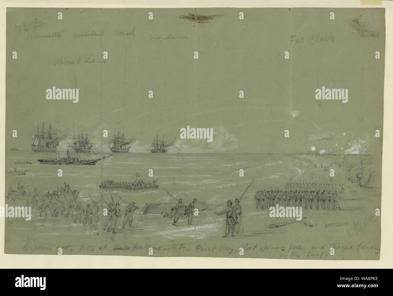 Capture of the Forts at Cape Hatteras inlet-First day, fleet opening ...