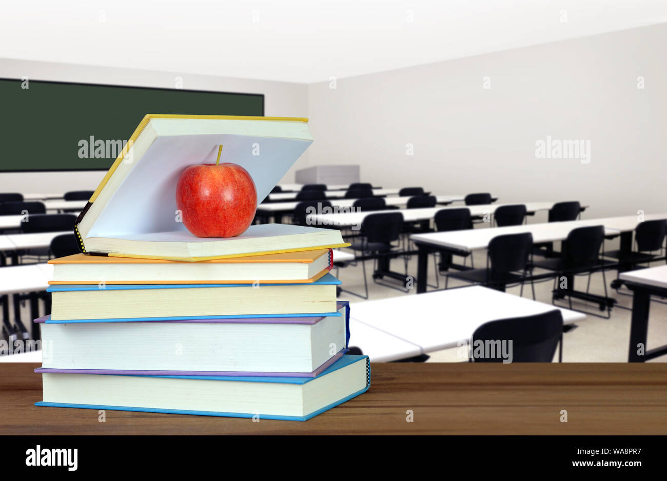 blurry empty classroom in school for back to school and education ...