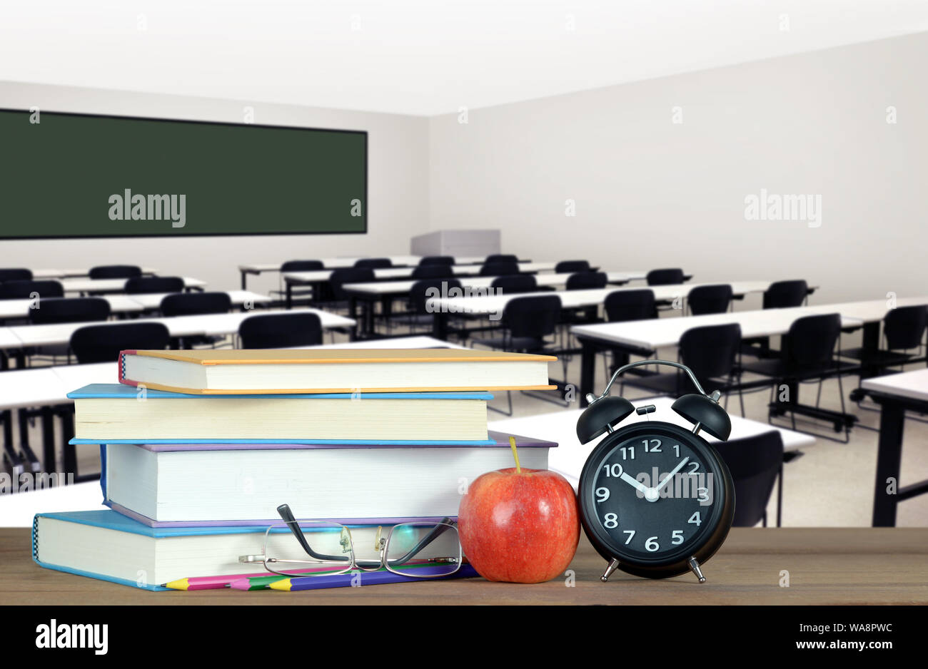 blurry empty classroom in school for back to school and education ...