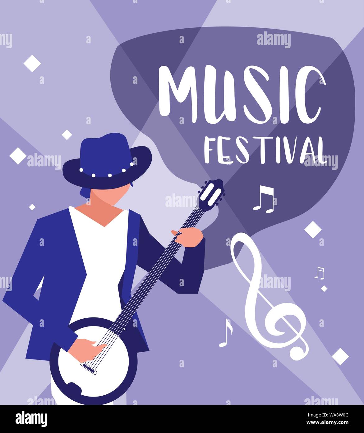 music festival poster with man playing banjo vector illustration design ...