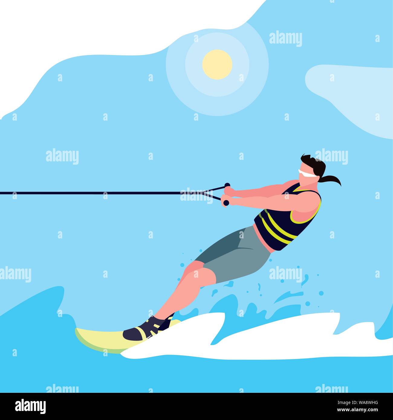 young man practicing water skiing vector illustration design Stock ...