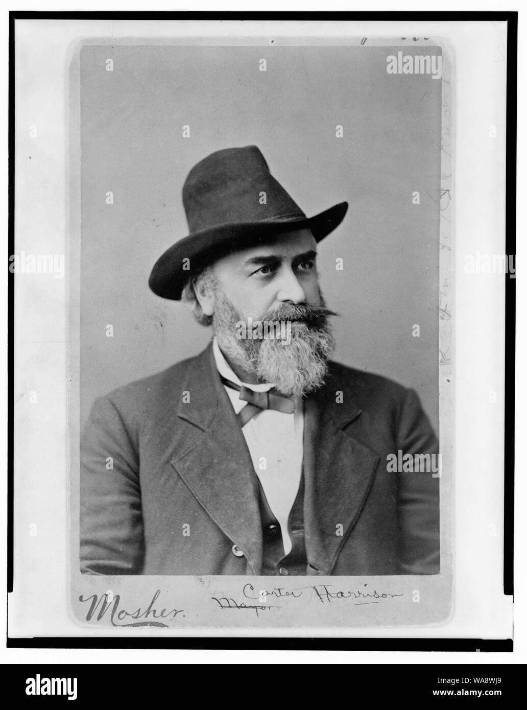 Carter Harrison, head-and-shoulders portrait, facing right, wearing hat ...