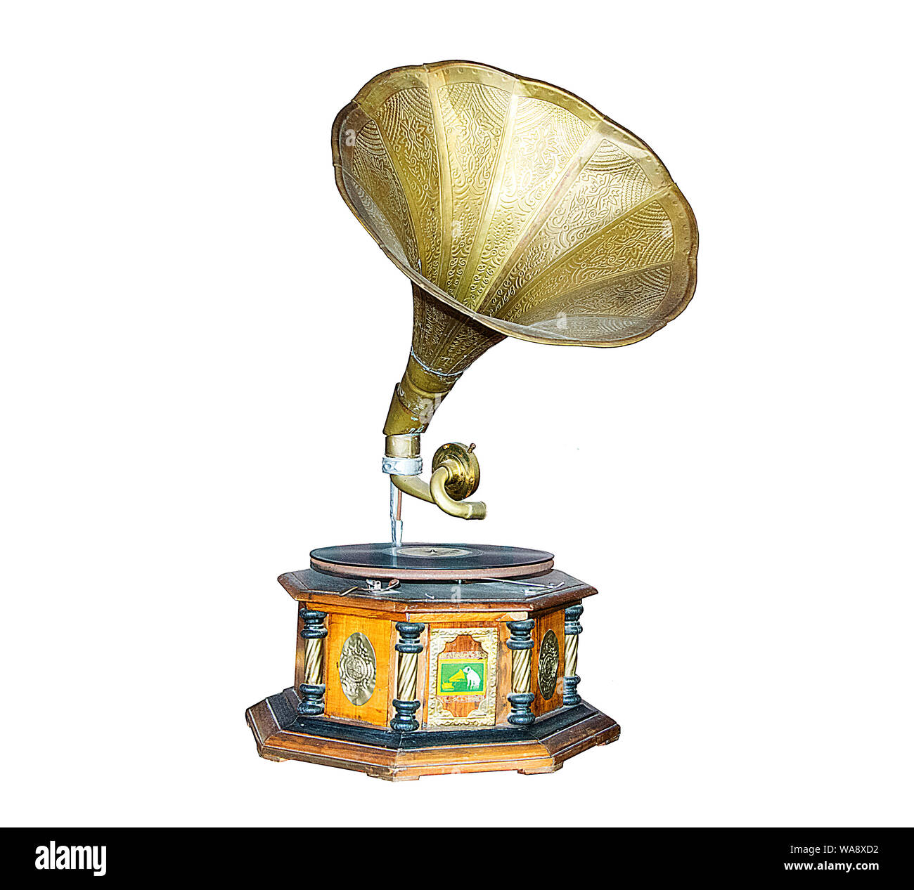 Vintage Golden gramophone isolated on white Stock Photo - Alamy