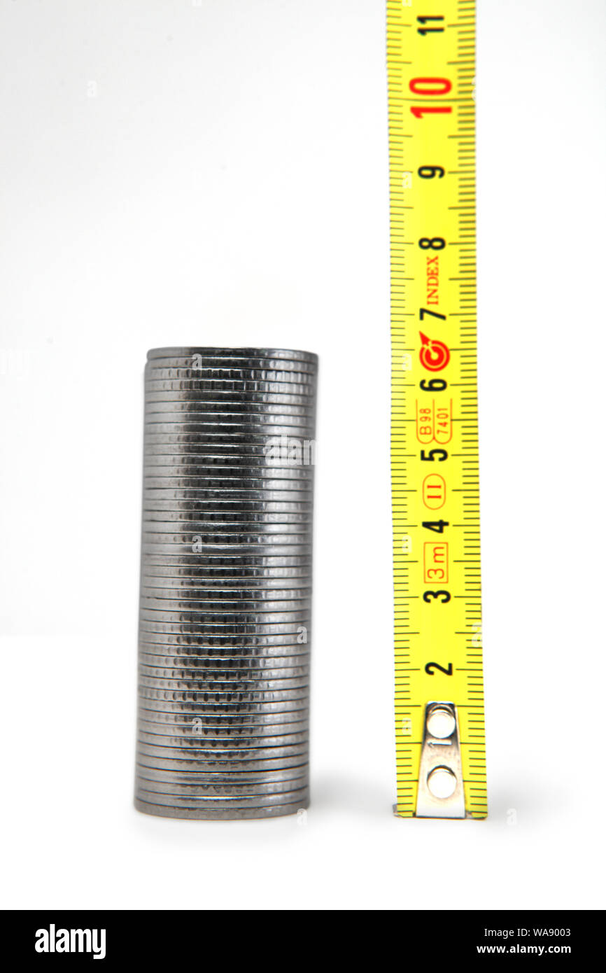 Stack of Indian coins with measuring tape Stock Photo - Alamy