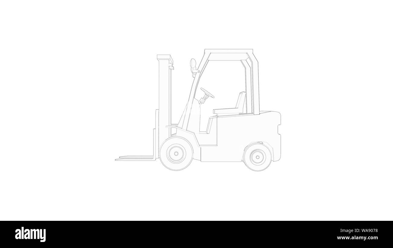 3d rendering line sketch of a industrial fork lift isolated in white ...
