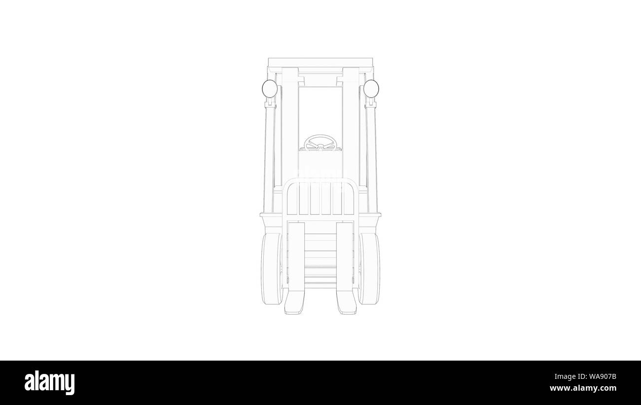 3d rendering line sketch of a industrial fork lift isolated in white ...