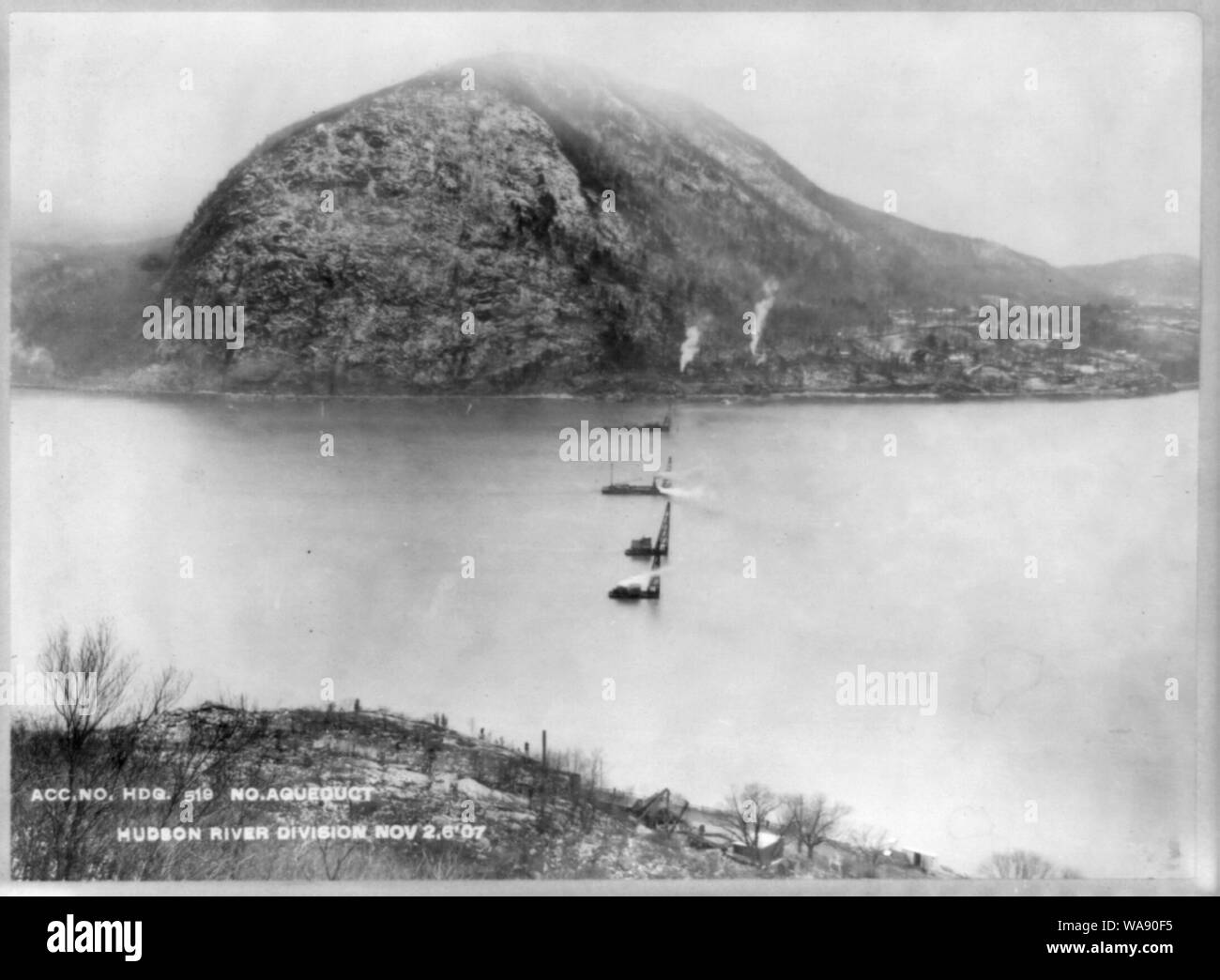 Catskill Aqueduct construction: Hudson River Crossing, looking west ...