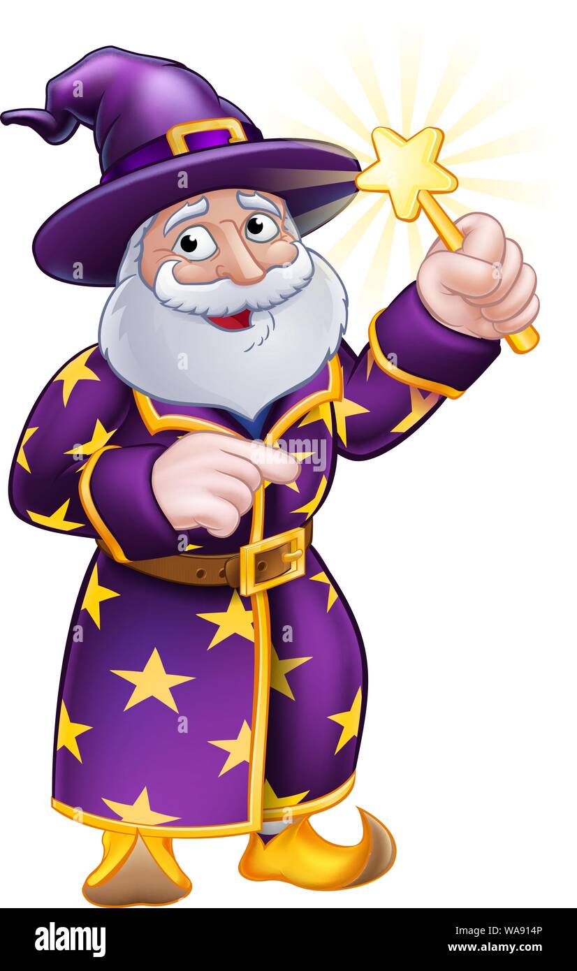 Wizard Cartoon Character Pointing Stock Vector Image & Art - Alamy