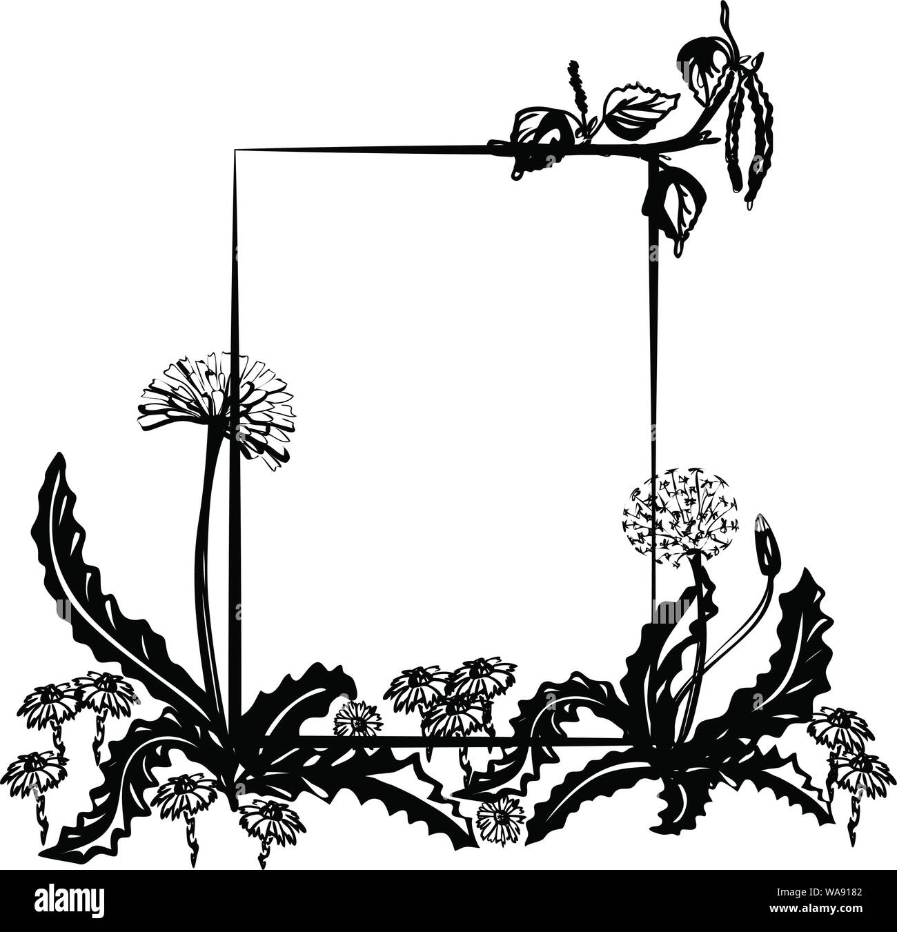 black Floral decorative a4 frame with dandelion and place for your text ...