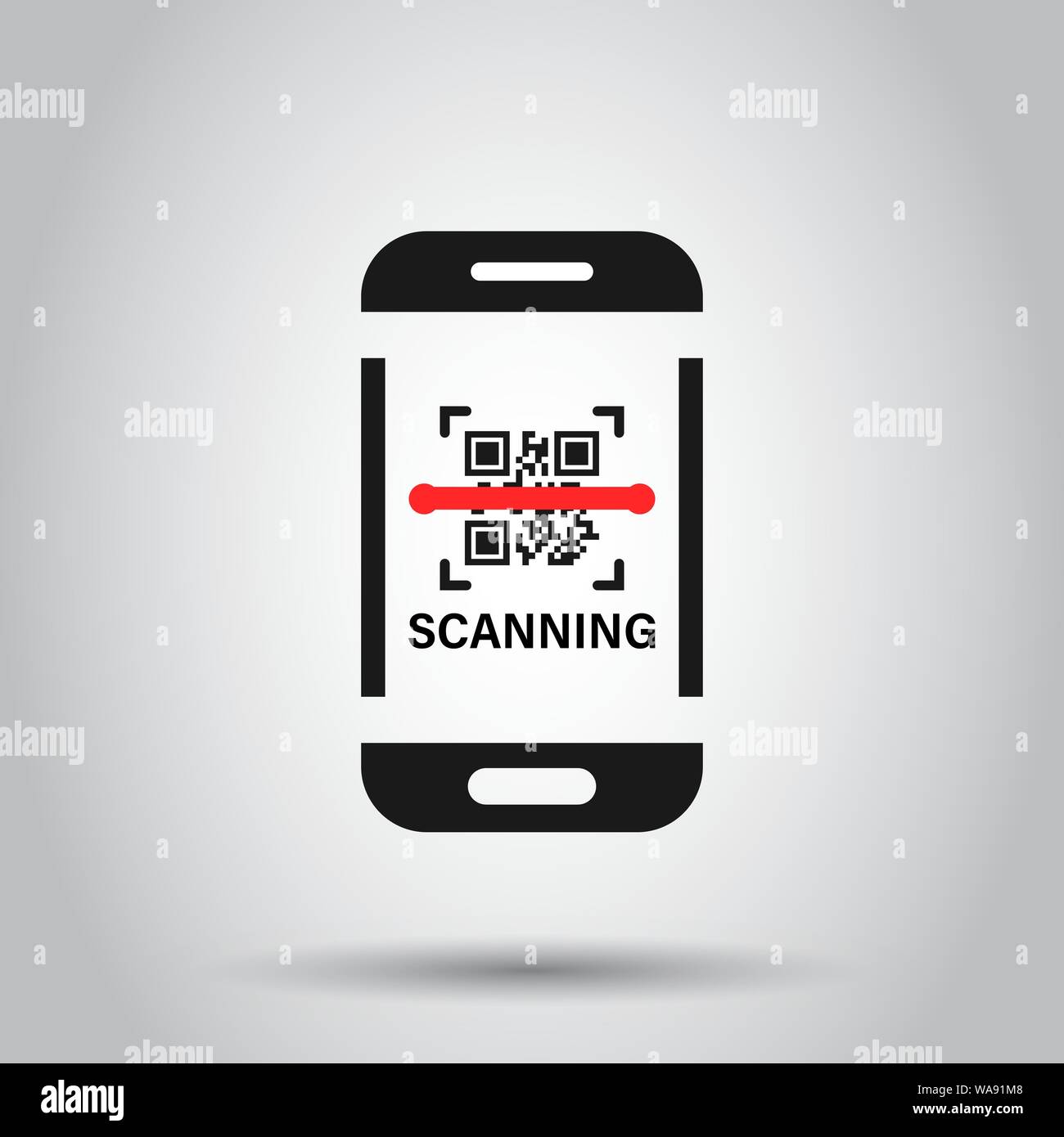 Qr code scan phone icon in flat style. Scanner in smartphone vector ...