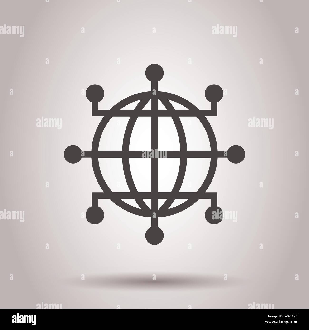 Global network icon in flat style. Cyber world vector illustration on ...