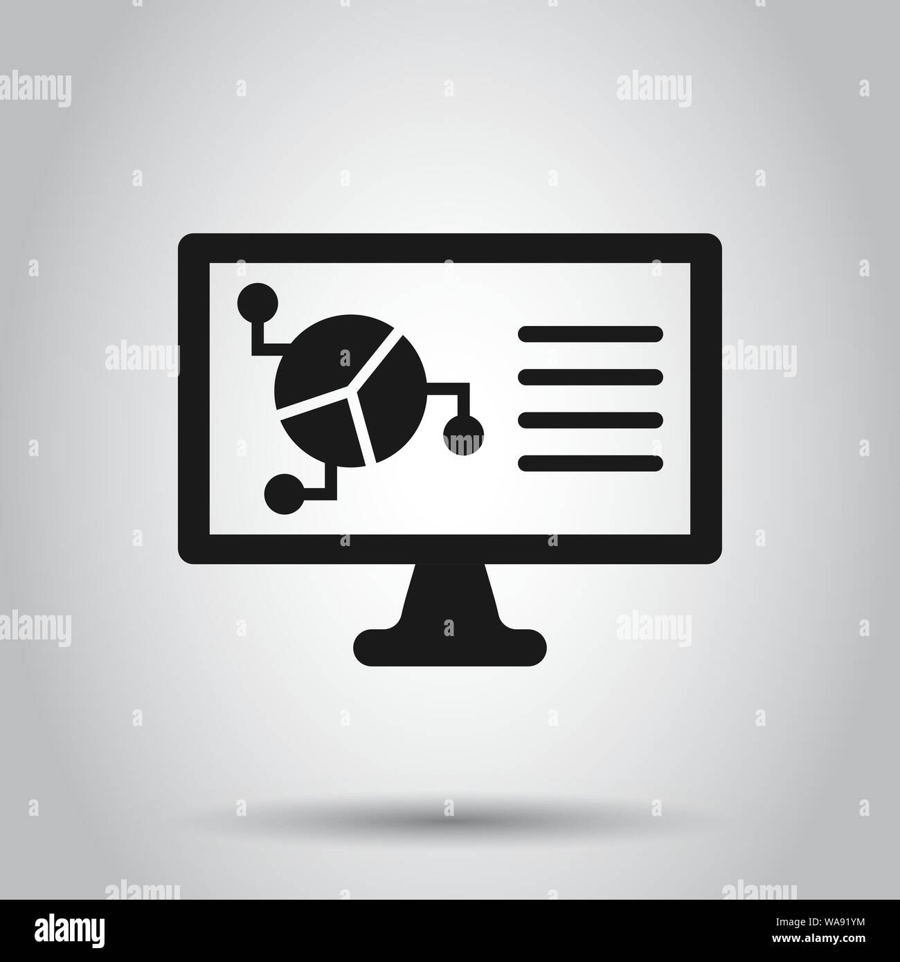 Analytic monitor icon in flat style. Diagram vector illustration on ...