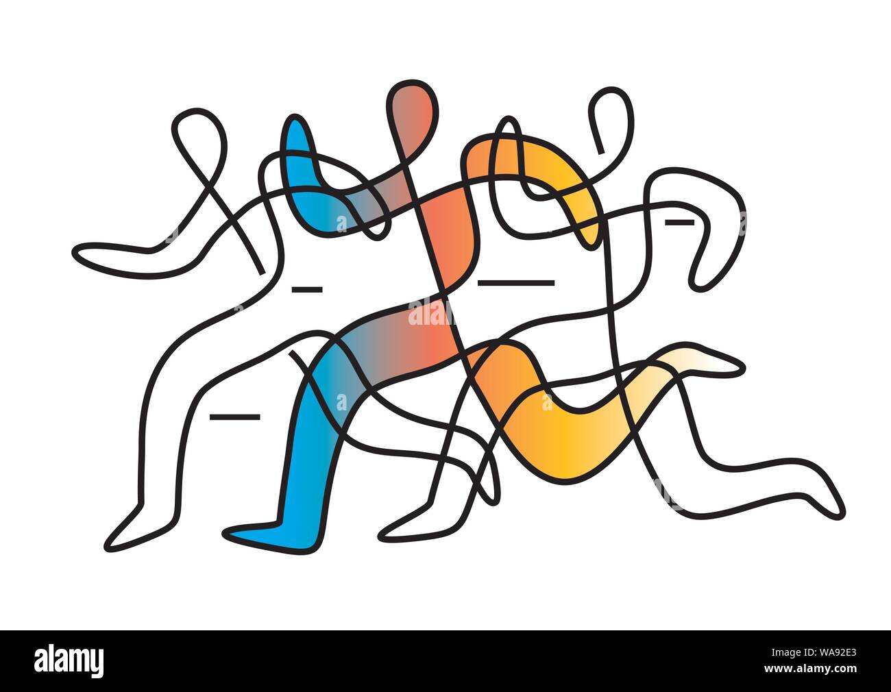 Running race marathon,line art abstract stylized. Colorful lineart ...
