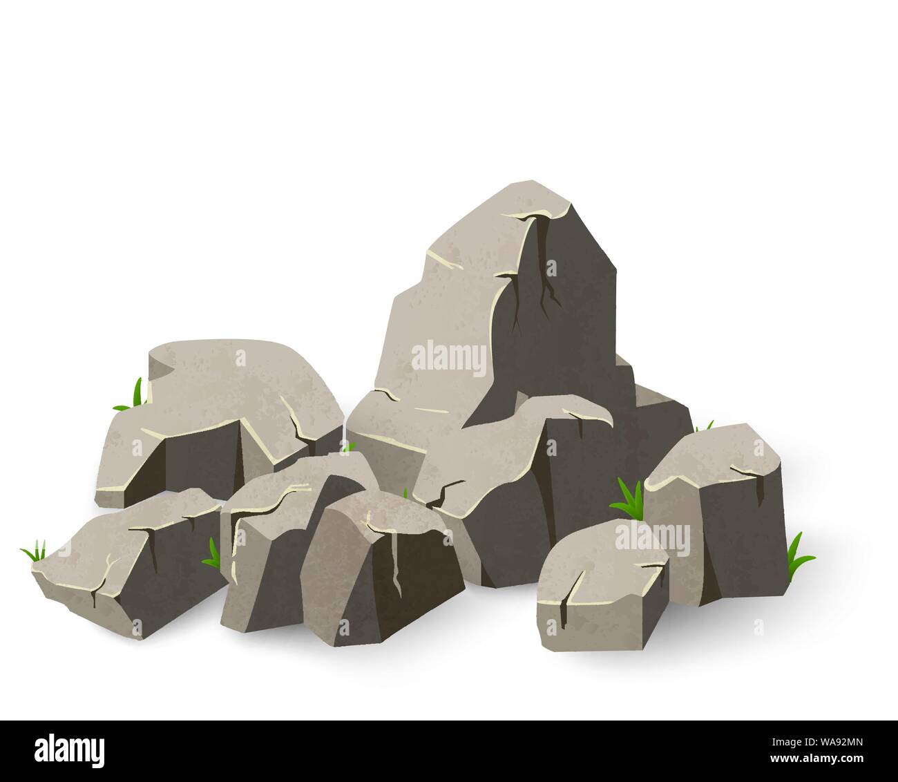 Stone set in style cartoon. Set of different boulders. Element gray ...