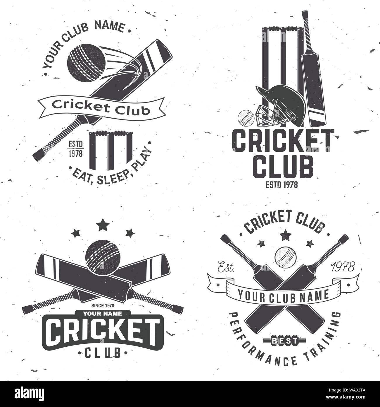 Set of cricket club badges. Vector. Concept for shirt, print, stamp or ... Set of cricket club badges. Vector. Concept for shirt, print, stamp or ...