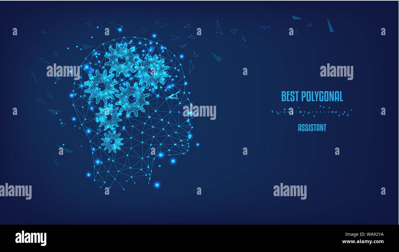 Silhouette of a polygonal head and gears in the shape of the brain ...