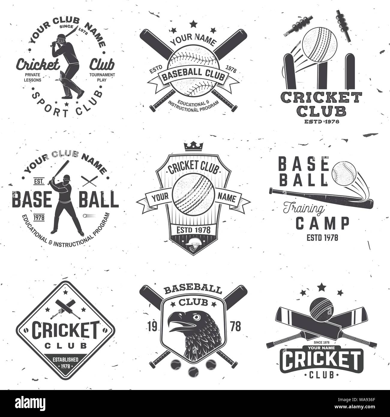 Set of cricket and baseball club badges. Vector illustration. Concept ...